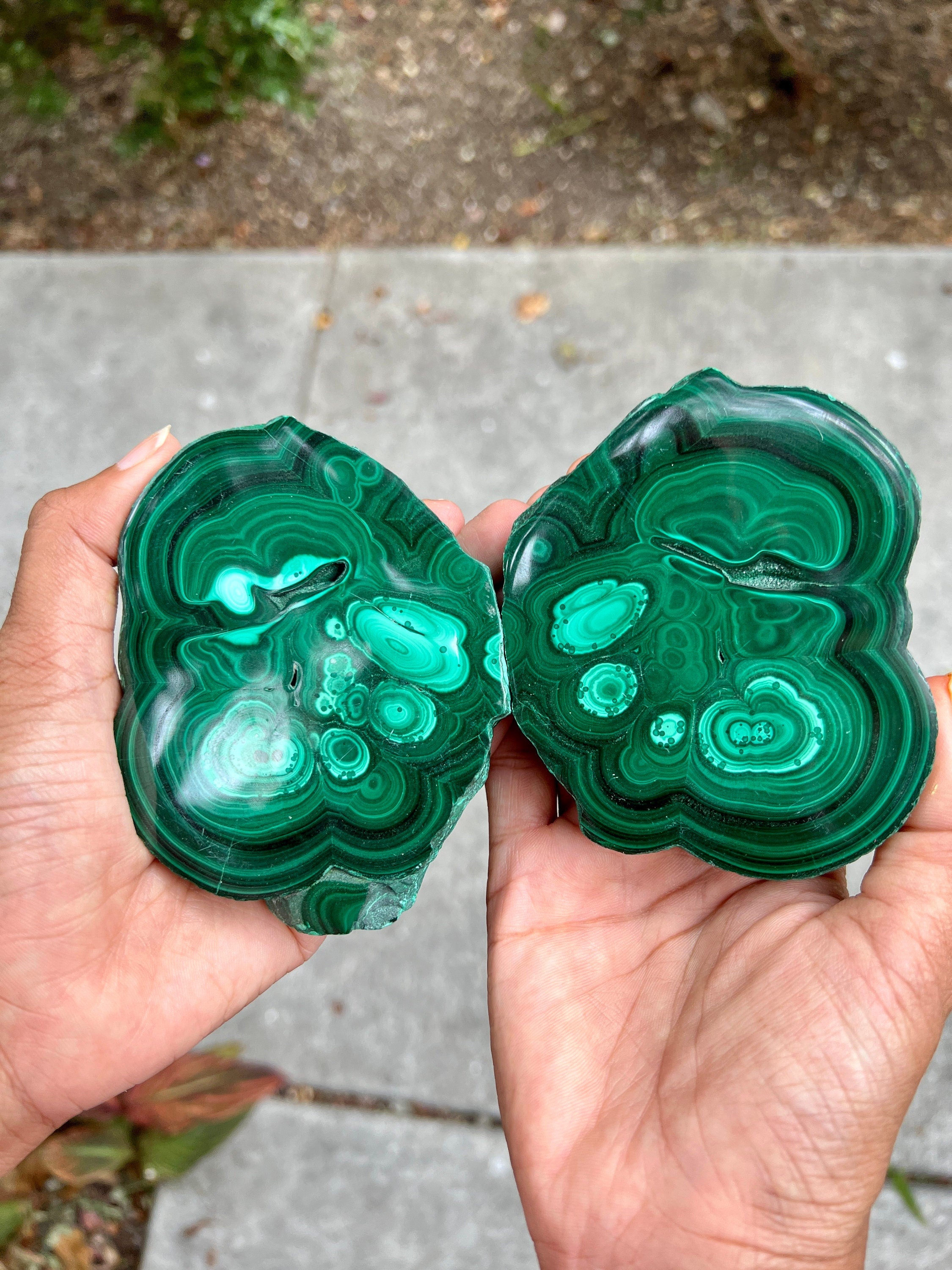 Malachite Freeform Slab Pair | Malachite slab pair – NirViv Crystals and Jewels