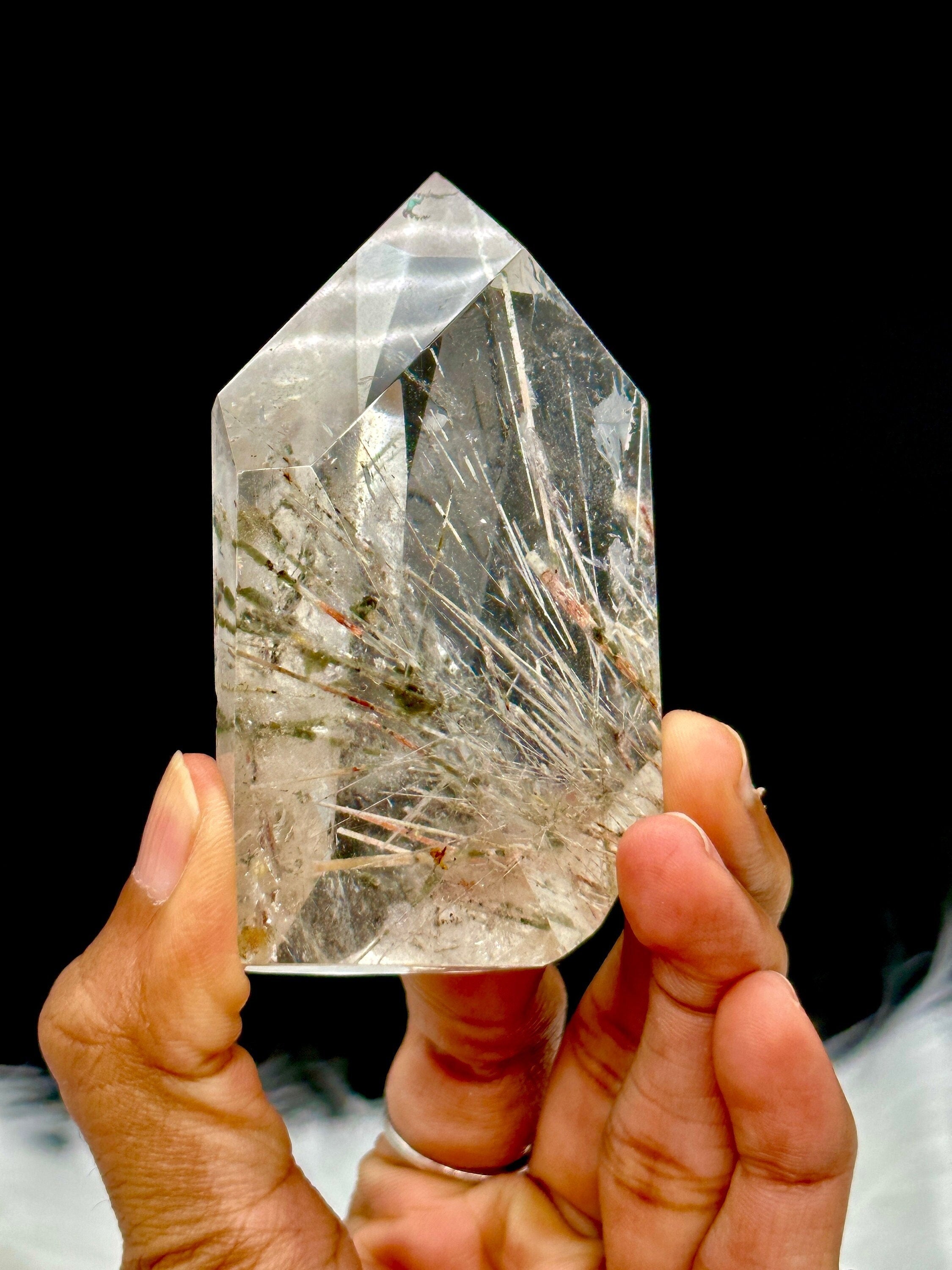 RARE Silver Rutile Quartz with Epidote, rutile tower, Angel hair quart ...